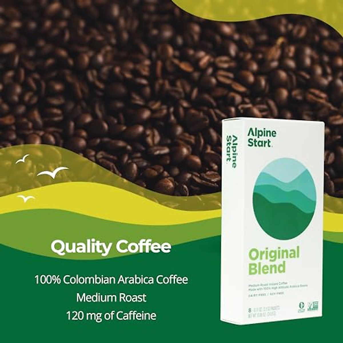Alpine Start Premium Instant Coffee, Medium Roast Coffee, Original Blend Arabica Coffee, Dairy, Soy & Gluten Free, 8 count, 0.74 oz (Pack of 1)