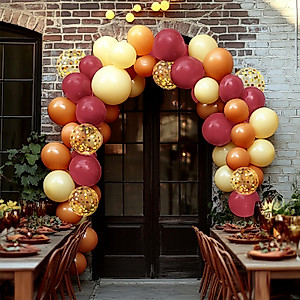 YAOWKY Fall Balloons Garland Arch Kit,100pcs 12In Burnt Orange and Yellow Burgundy Gold Confetti Latex Balloons for Fall Baby Shower Birthday ThanksGiving Pumpkin Themed Party Decorations