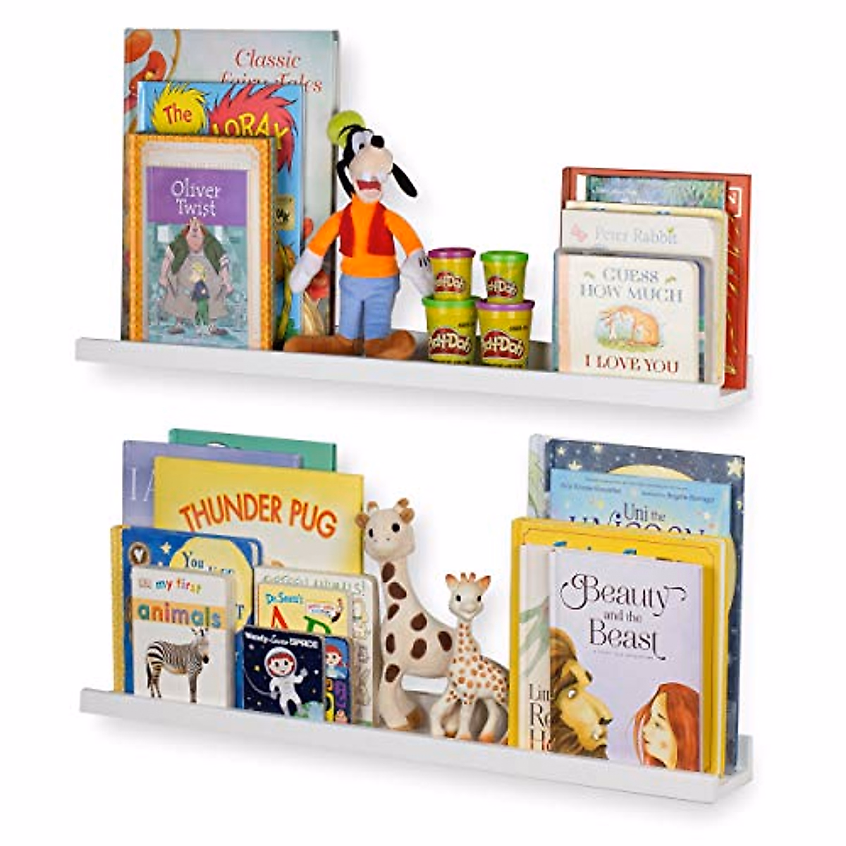 Wallniture Denver Floating Shelves for Kids Room Decor, 30" White Kids Bookshelf Picture Frames Ledge Shelves, Toddler Toys Storage, Set of 2