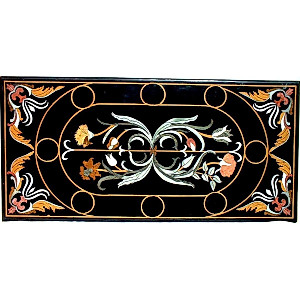 Pietra Dura Natural Black Marble 48" x 24" Inch Rectangular Dining Table Top, Stone Inlay Breakfast Table Top, Centre Table Top, Marble Outdoor Garden Table Top, Piece Of Conversation, Family HeirLoom