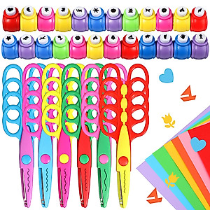 Set of 48 Kid Craft Bundle Includes 24 Hole Punch Shapes and 24 Decorative Scissors Paper Punches for Crafting Kid Safe Scissors for DIY Scrapbooking Photo Album Fun Art Projects