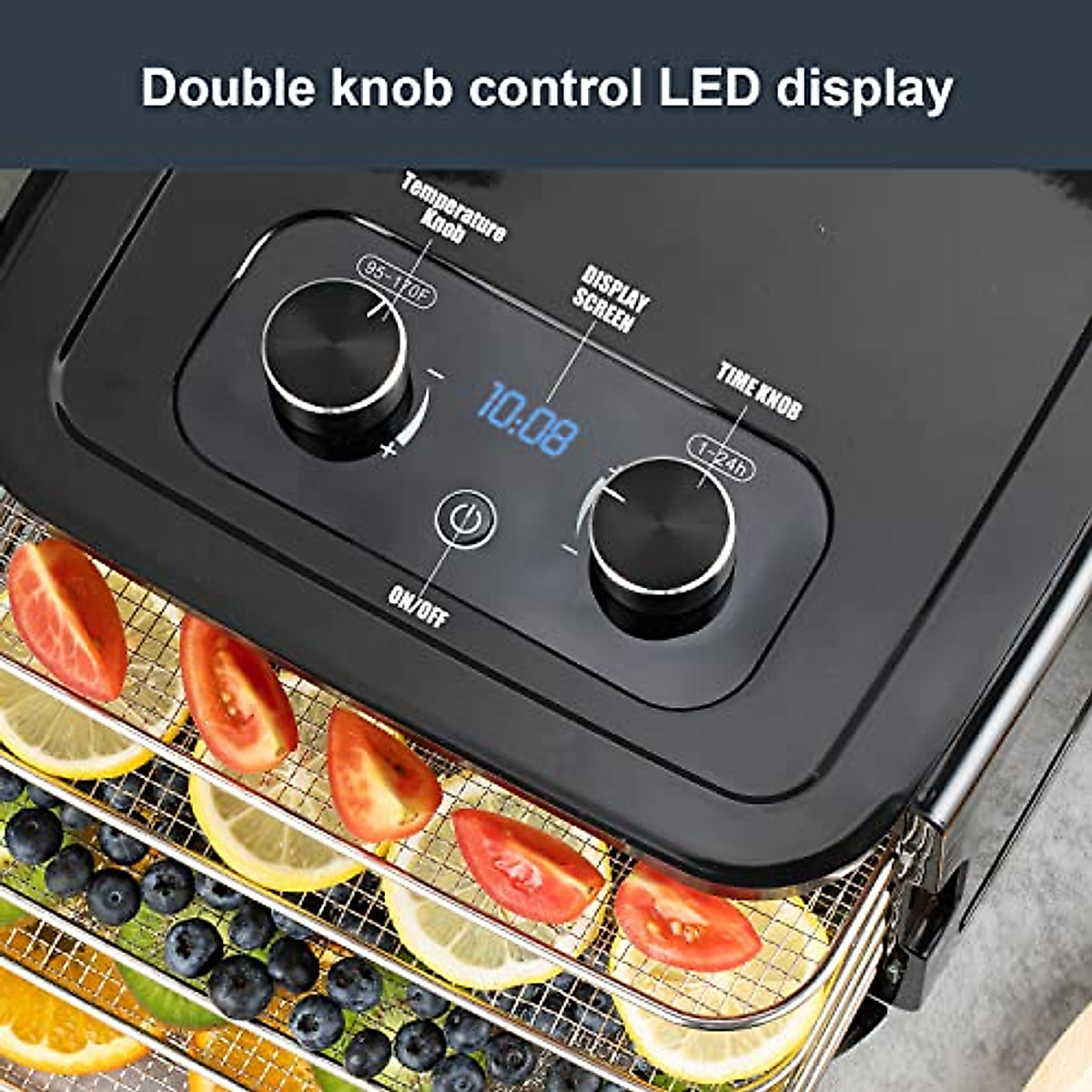 NutriChef Electric Countertop Food Dehydrator Machine - 350-Watt Premium Multi-Tier Meat Beef Jerky Maker Fruit/Vegetable Dryer w/ 4 Stainless Steel Trays, Digital Timer, Temperature Control