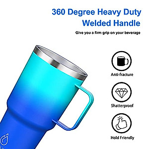 yoelike 32OZ Tumbler With Handle, Stainless Steel Vacuum Insulated Coffee Mug Cup for Travel, Home, Office, Indoor and Outdoor, Dishwasher Safe - Keep Cold 24hrs And Hot 12hrs(Blue Waves)