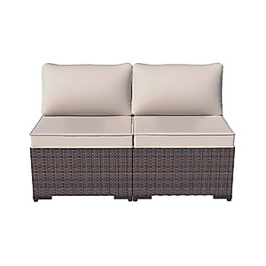 Halmuz Patio Furniture Set Have 2 armless Sofas PE Wicker Patio Sofa with Thickened Cushions (Brown)