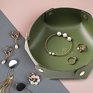 Vlando 2 Pack Jewelry Trays for Women Girl Faux Leather Desk Organizer Rings Necklace Storage Case Green