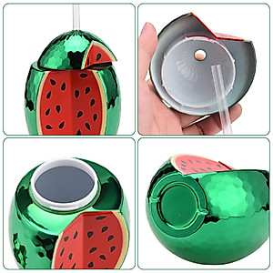 PRTECY Kawaii Fruit Straw Cups, Strawberry Cups Watermelon Tumbler with Lid Portable Cute Water Bottle Mug for Gift Home Office School (720 ML/24 OZ)