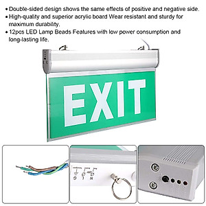 Emergency Exit Sign, Acrylic Double-sided Green Compact Combo Exit Sign Emergency Light 3W 12 LEDs Emergency Exit Lighting Sign Safety Evacuation Indicator Lamp for Malls, Hotels, Hospitals, etc