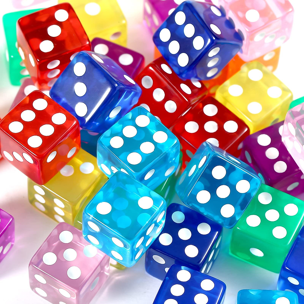 Yinsun 40 Pieces 16mm Dice Set 6-Side Standard Game Dice Set for Board Game, Teaching Math - Square Corners, 8 Translucent Colors