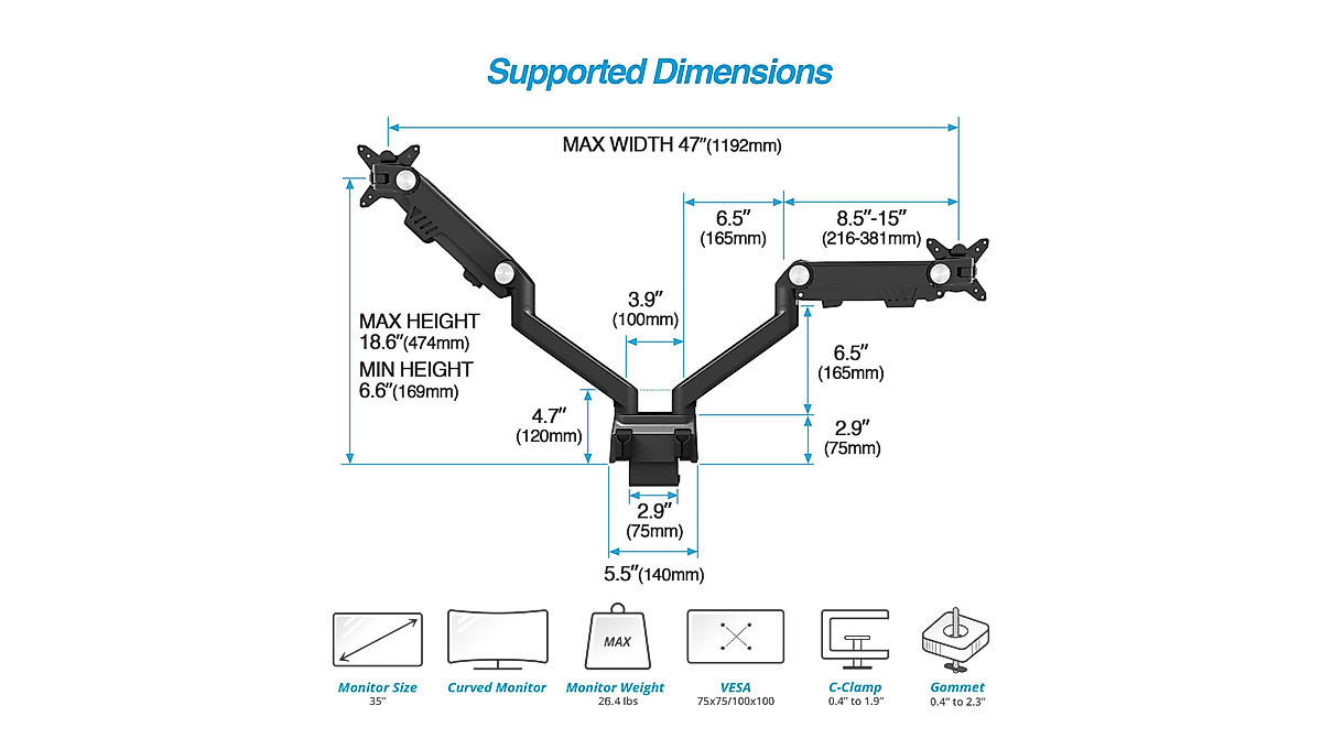 AVLT Dual Monitor Arm Mount for 17-35" Screens | Full Motion & Adjustable