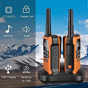 2Pack Walkie Talkies for Adults Waterproof Long Range FRS Float Walkie Talkies,IP67 Two-Way Radio with USB-C Charging Cable NOAA,Flashlight SOS and Headsets for Skiing Kayaking Camping (Orange)