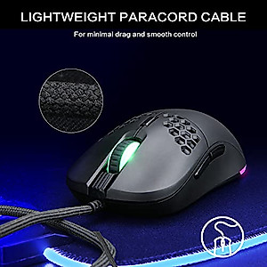 DGG ST-M5 12,000 DPI RGB Ambidextrous Wired Gaming Mouse,Ultralight Honeycomb Mouse,Side Wing and Personalized Weights Design Ergonomic Gaming Mice Left Handed or Right Handed
