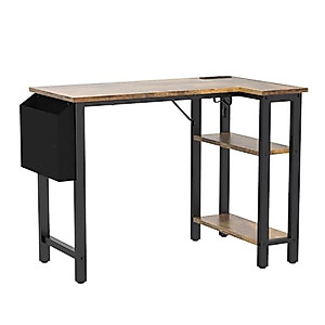 Lufeiya Small L Shaped Desk with Power Outlet Shelves, 40 Inch Corner Desk for Small Space Home Office, L-Shaped Computer Desk PC Desks with Charging Station, Rustic Brown