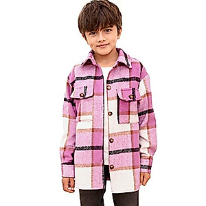 Toddler Long Sleeve Plaid Jacket Baby Boys Girls Button Down Flannel Thick Shirt Fall Winter Coat for Kid Pink