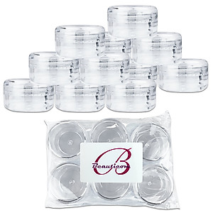 Beauticom 15 gram/15ml Empty Clear Small Round Travel Container Jars with Lids for Make Up Powders, Eyeshadow Pigments, Lotions, Creams, Lip Balm, Lip Gloss, Samples (12 Pieces, Clear Lid)