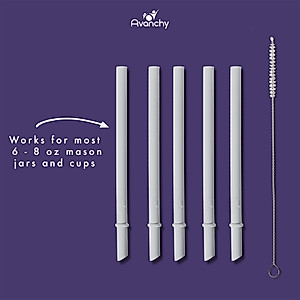 Avanchy Reusable Silicone Straws for Toddlers & Kids - 5 pcs Flexible Short Drink 5" Straws, BPA free, Baby Cup-Flexible Safe Fun Cute Thin for Chewing with Bendable Brush (White)