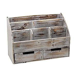 Executive Office Solutions Vintage Rustic Wooden Office Desk Organizer & Mail Rack for Desktop, Tabletop, or Counter - Distressed Torched Wood-Store Supplies, Desk Accessories, Mail – Barnwood (WO3)