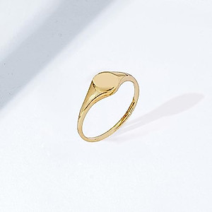 Amazon Essentials 14K Gold Plated Sterling Silver Round Signet Ring Size 6, Yellow Gold