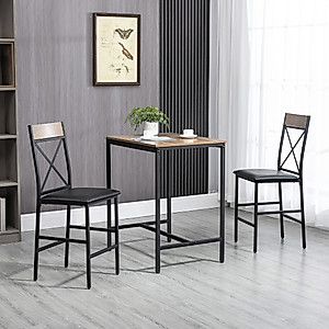 HOMCOM 3 Piece Bar Table and Chairs Set, Dining Table Set with PU Padded Stools and Steel Frame for Kitchen, Small Spaces, Brown