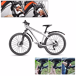 LESOVI Retractable Bike Fenders Set Fender Front & Rear Mountain Road Bike Mudguard Tyre Mud Guard with LED Light (Black)