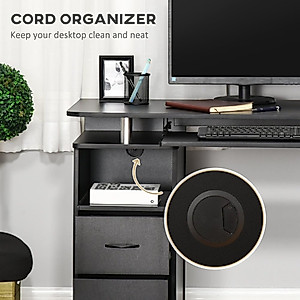 Black Computer Desk with Storage Shelves Monitor Stand Keyboard Tray, Home Office Desk, Simple Modern Style Laptop Desk for Small Space, Office Desk with Adjustable Monitor Stand Study Writing Table