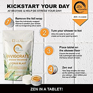 Zen Steamers - INVIGORATE Citrus Shower Steamers - Aromatherapy (Pack of 15) Extra Large Shower Bombs with Essential Oils