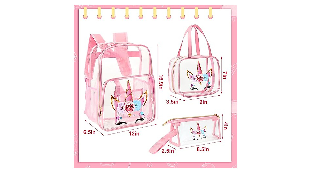 Stylish Pink Clear Backpack Set for School & Events