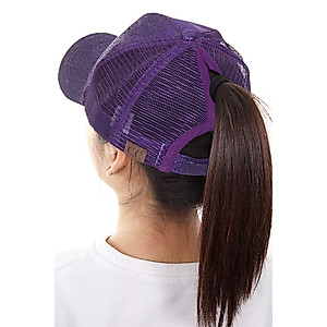 ScarvesMe Glitter Messy High Buns Trucker Ponycap Ponytail Baseball Adjustable Cap for Women Girl Purple