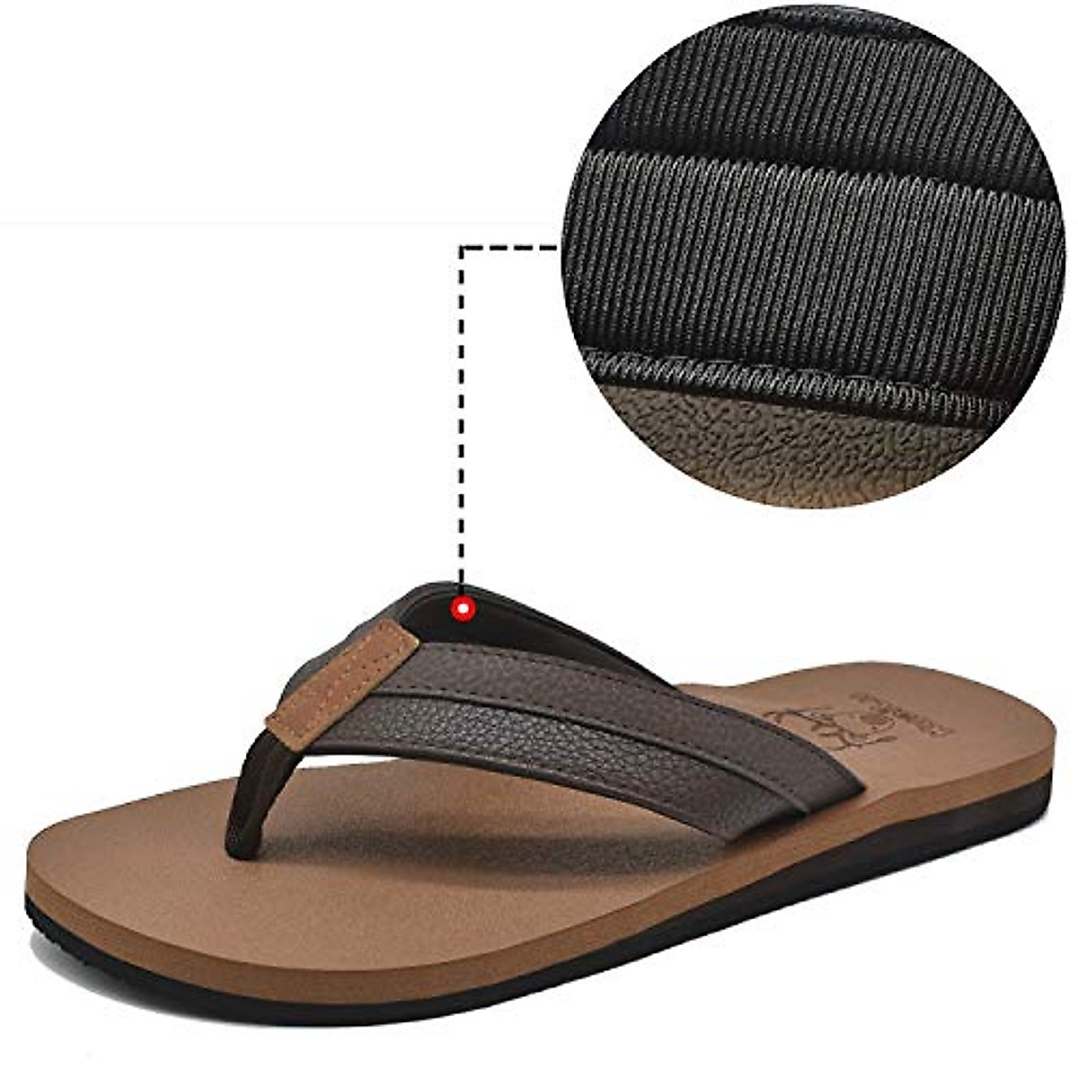 KuaiLu Men's Yoga Mat Leather Flip Flops Thong Sandals with Arch Support Khaki size 11