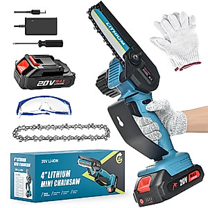 Mini Chainsaw Cordless 4 Inch Electric Small Chain Saw Battery Powered Portable Handheld Mini Chain Saw, Pruning Shears ChainSaw for Wood Cutting, Tree Trimming, Gardening, Camping, Courtyard&Gard