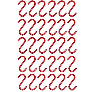 Wideskall 30 Pieces 3" inch Red Vinyl Coated S Shaped Hooks for Hanging Kitchen Rack