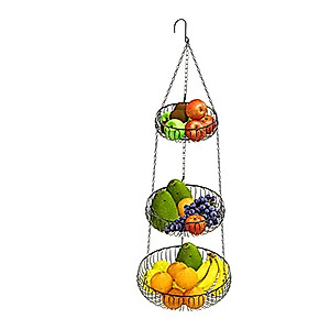 SimpleHouseware Hanging Fruit Basket, Classic Oblate, Black
