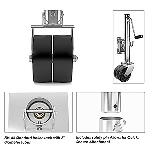 Trailer Jack Wheel Replacement 2000 lbs, 6" Trailer Jack Foot Wheel, Dual Wheel Swivel Trailer Tongue Jack Wheel for Trailer Jack with Pin for Boat Trailer Camper Rv