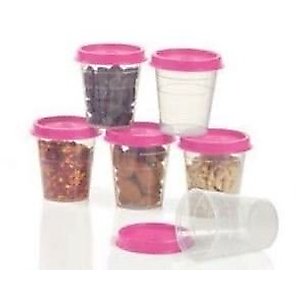 Tupperware (6) Tupper Minis 2 Ounce Midgets Pink Airtight Seals