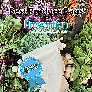 Simple Ecology Reusable Grocery Produce Shopping and Storage Bags, Organic Cotton Muslin, Set of 6 (2 ea. of L, M, S)