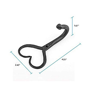 Renovators Supply Black Heart Style Coat and Robe Hooks 4 Inches Long Wrought Iron Powder Coat Finish Key and Towel Wall Mount Metal Hanger Hook Decor Including Complete Mounting Hardware Pack of 2