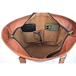 Genuine Leather Tote Bag Women's Handbag Purse Work Travel Shopping Holdall Shoulder Bags, 16 Inch Medium