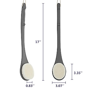 Body Brush Back Scrubber, 17 in Never Mold Back Brush Long Handle for Shower, Exfoliating Brush Dry Brushing Body Brush for Men Women Elderly Deep Exfoliation Soft Glowing Skin (17 '' Dark Grey)