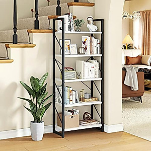 YITAHOME 5-Tier Bookshelf, Freestanding Black and White Book Shelf, Modern Minimalist Open Display Storage Book Shelves Standing Shelving Unit for Living Room Bedroom Home Office, White