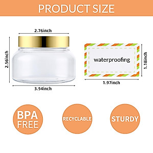24 Pack 8 Oz Plastic Containers With Lids and Waterproof Label BPA Free - Refillable Transparent Cosmetic Containers for Body Butter,Sugar Scrubs,Cream,Lotions,Candy,Bath Salt (24, Gold)