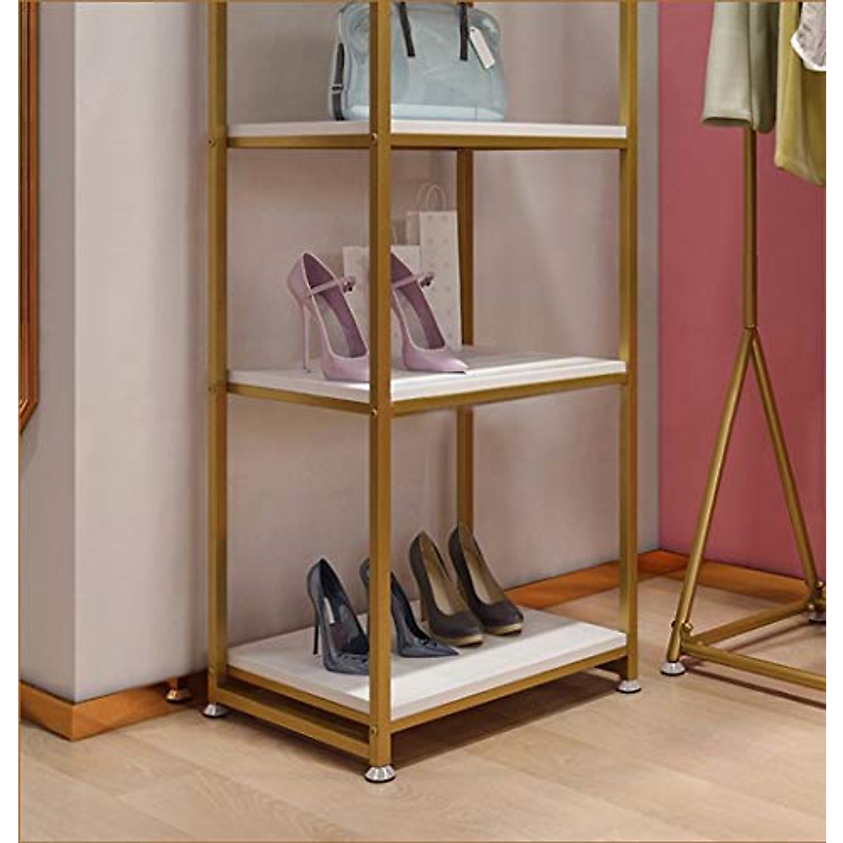 FONECHIN TDD Metal Display Rack 5-Layer Shoe Bag Rack Shelf,Floor-Standing Clothing Rack for Plant Jewelry Hat, Home Kitchen Bedroom Storage Rack