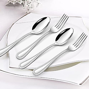 60-Piece Silverware Set, HaWare Stainless Steel Flatware Service for 12, Pearled Edge Tableware Cutlery Include Knife/Fork/Spoon, Beading Eating Utensil for Home, Mirror Polished, Dishwasher Safe