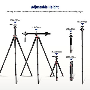NEEWER 73.6" Horizontal Tripod with Multi Angle Center Column, Ball Head & Central Axis Platform, Heavy Duty Aluminum Camera Tripod Monopod 360° Pan 180° Tilt for Overhead/Macro Shots, Max Load 22lb