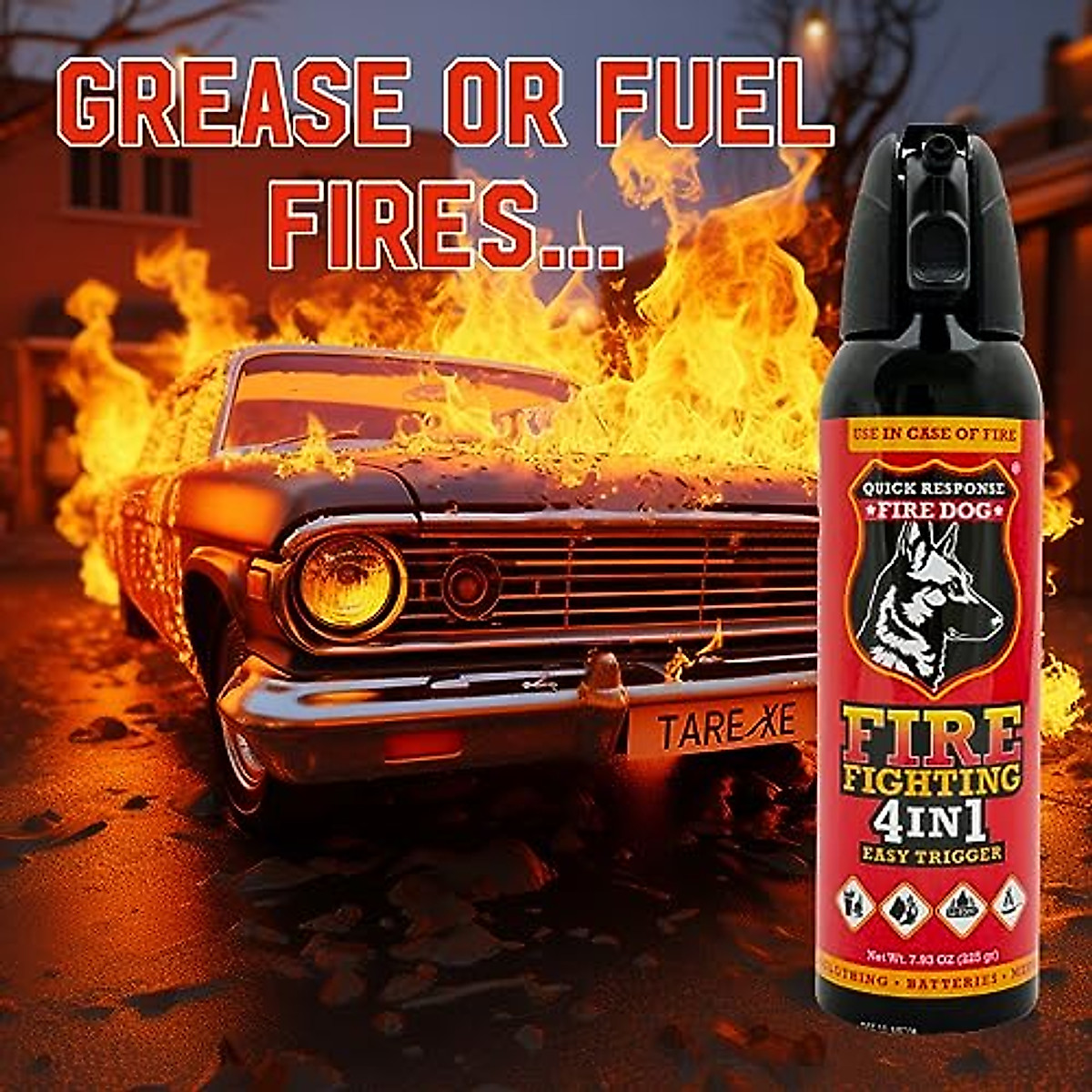 4-in-1 Mini Suppressant - Car Fire Suppressor for Auto-Mobile, Truck, Boat - Home Fire Suppressor for Kitchen - Small Fire Suppressor for Clothing, Batteries - Portable Fire Eliminator - 2 Pack