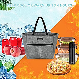 Insulated Lunch Bags for Women Men Thermal Lunch Bag with Front Pocket Leakproof Lunch Tote Bag Reusable Adult Lunch Bag Lunchbox with Small and Large Size for Office Work Picnic Shopping (Gray-S)