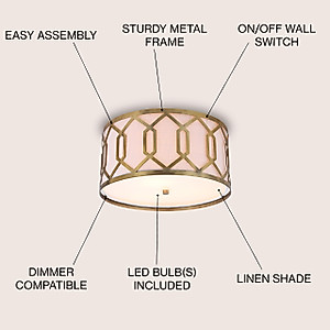 JONATHAN Y JYL3500A Hex 3-Light 16.25" Metal LED Flush Mount Contemporary,Transitional Dimmable, 2700K Cozy Warm Light, Kitchen,Hallway,Bathroom,Stairwell, Brass Gold