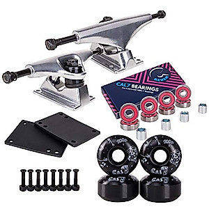 Cal 7 129mm, 139mm Skateboard Trucks, Wheels Combo (Silver Trucks+ Black Interstellar Wheels, 5 Inch Trucks)
