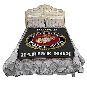 Pure Country Weavers US Marine Corps - Proud Mom Emblem Blanket - Gift Military Tapestry Throw Woven from Cotton - Made in The USA (72x54)