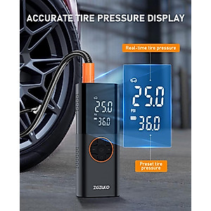 Tire Inflator Portable Air Compressor, 150PSI Fast Cordless Bike Tire Pump, Battery & 12V DC Dual Power Bike Pump with Digital Pressure Gauge, LED Light for Cars, Motorcycles, Bicycles, Balls and More