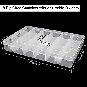 5 Pack Plastic Jewelry Organizer Box 18 Big Girds Clear Storage Organizer Case with Adjustable Dividers Jewelry Storage Container Multi Compartment Storage Box for Washi Tape, Bead, Gem, Rock