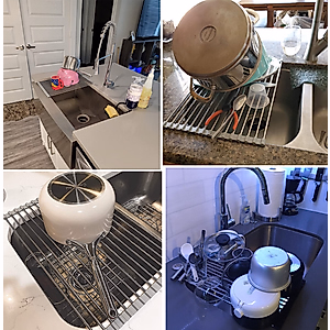 Vseegrs Roll Up Dish Drying Rack (17" L x 16" W), Over Sink Dish Drying Rack, Foldable Stainless Steel Dish Drying Rack, Rolling Srying Rack for Sink Counter (Gray)